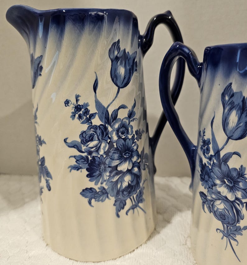 Vintage Three Sizes of Floral Staffordshire Pitchers Jug Blue ...