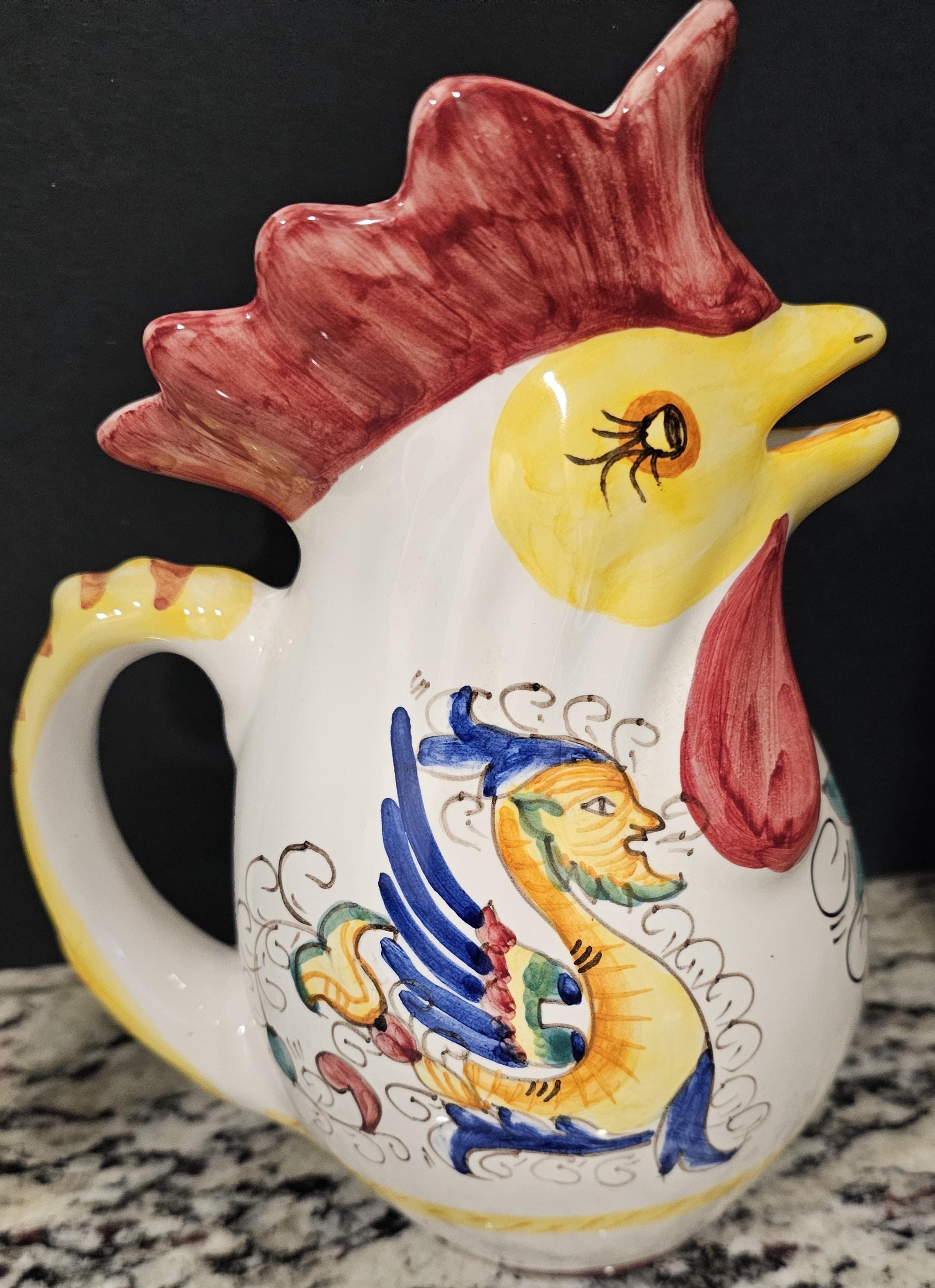 Two Italian Made Rooster Pitchers With Different Designs: One With a ...