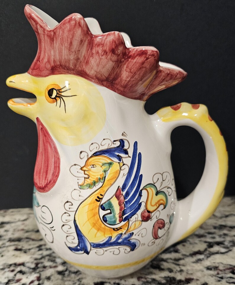 Two Italian Made Rooster Pitchers With Different Designs: One With a ...