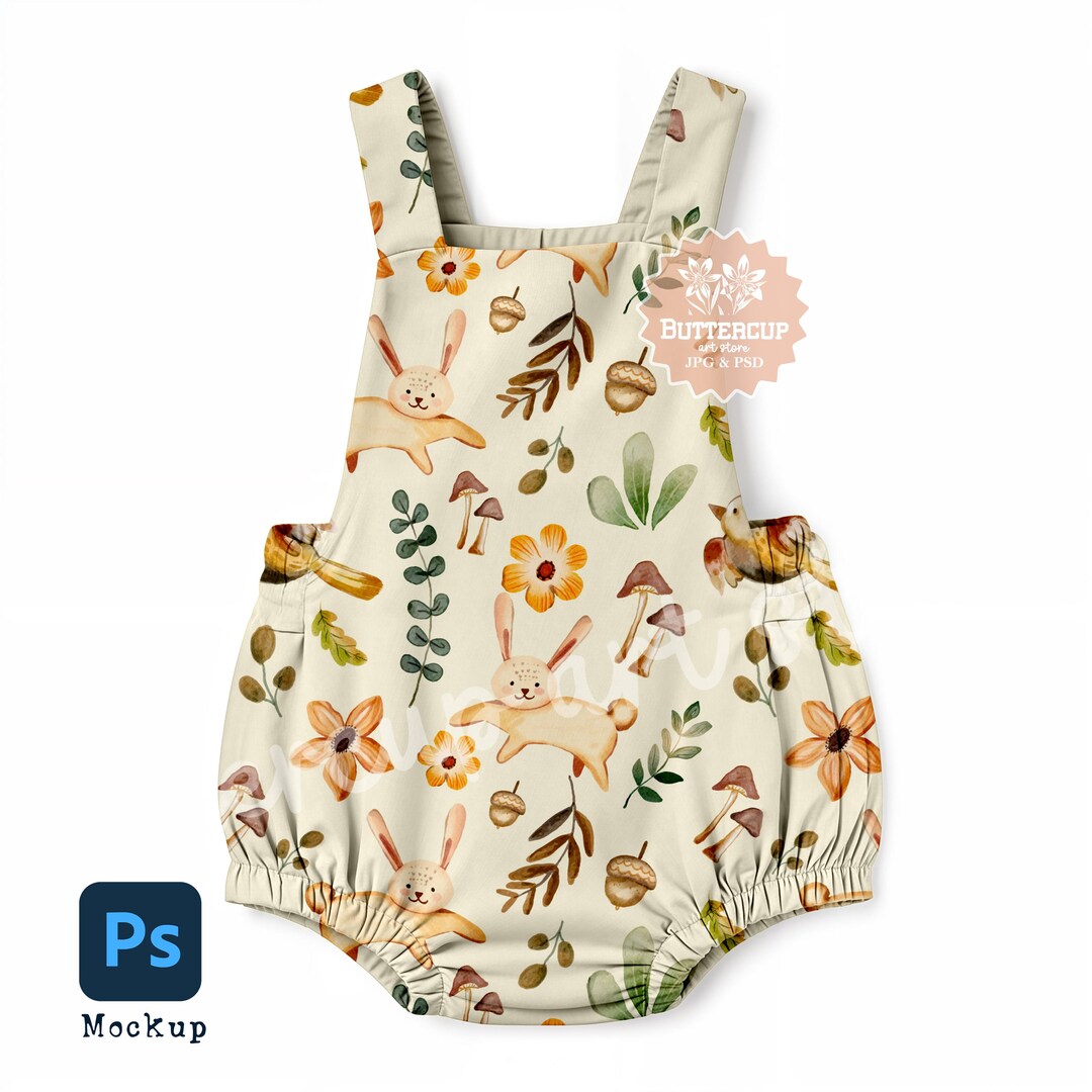 Baby Overall, Romper, Clothing Mockup; All-over Print Fabric Pattern ...