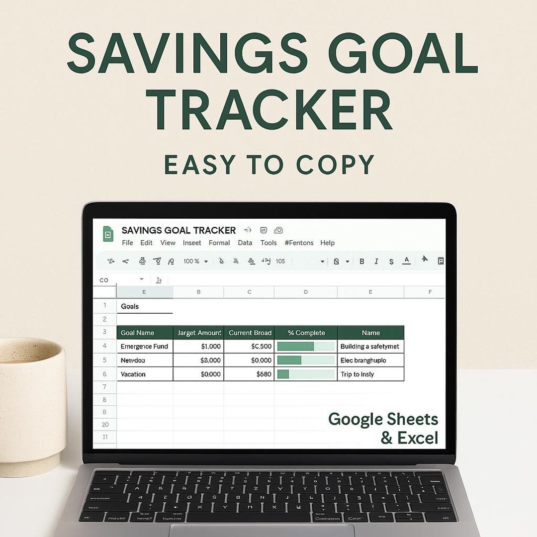 Savings Goal Tracker: Google Sheets & Excel Spreadsheet (digital ...