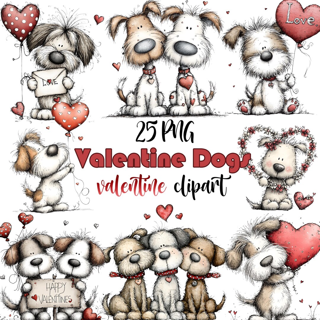 Valentine Dogs Clipart Bundle: Valentine Animal Graphics (digital ...