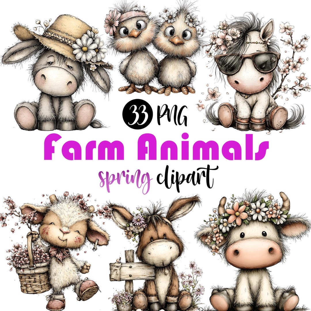 Whimsical Spring Farm Animals: Animal Nursery Graphics (digital ...