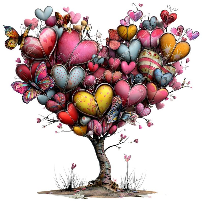 Valentine Heart Tree Clipart Bundle: Valentine Love Graphics (digital ...