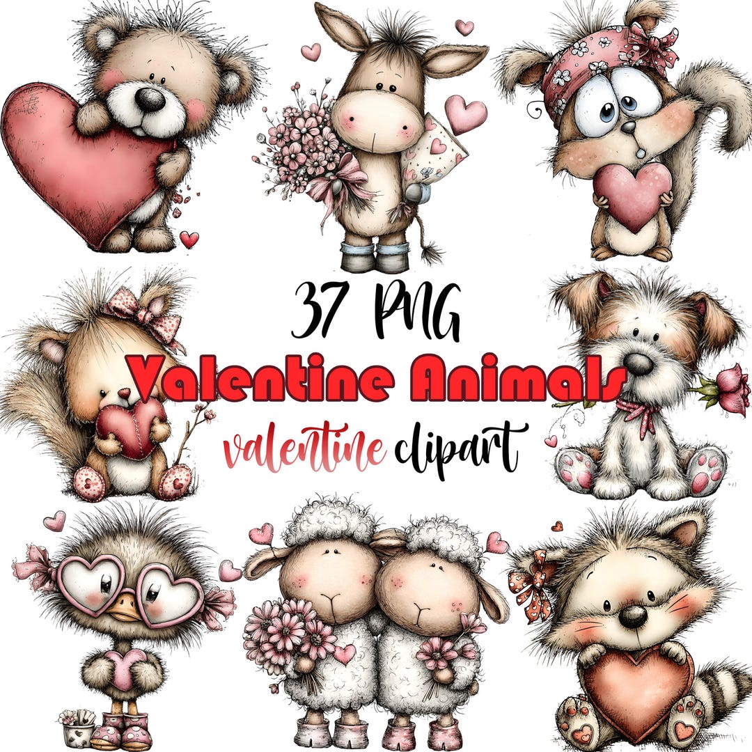 Valentine Animals Clipart Bundle: Valentine Graphics (digital Download ...