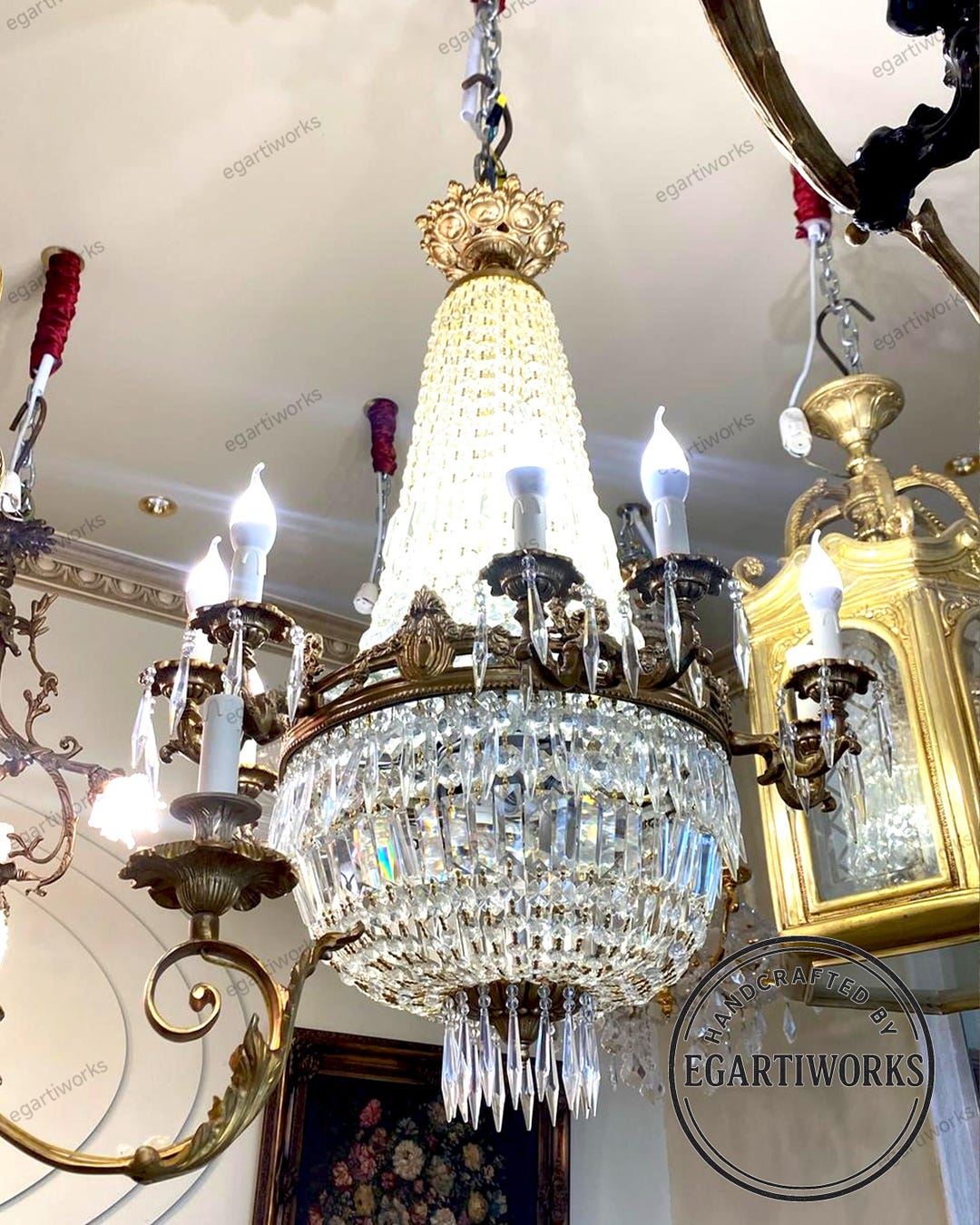 French Empire Crystal Chandelier | Vintage Brass Lighting | Antique ...