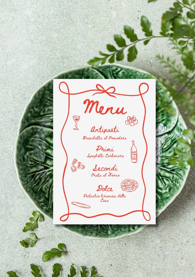 Elegant Red Italian Menu Template | Hand-drawn Design | Pizza, Pasta ...