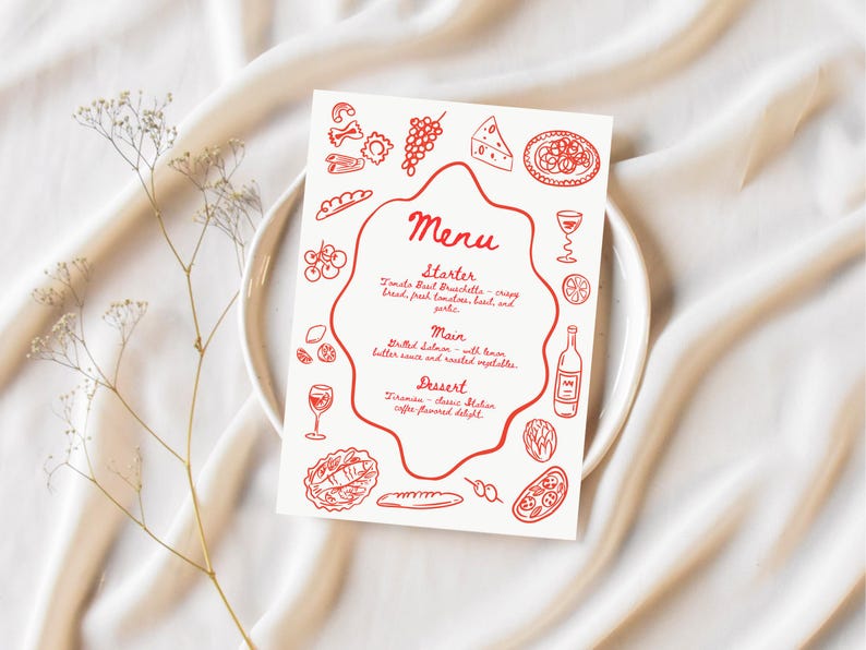 Red Hand-drawn Italian Menu Template | Pasta & Wine Restaurant Design ...