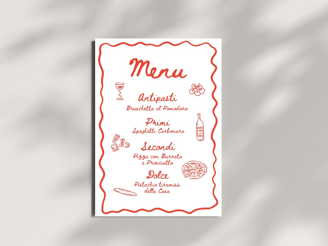 Elegant Red Italian Menu Template | Hand-drawn Restaurant Design ...