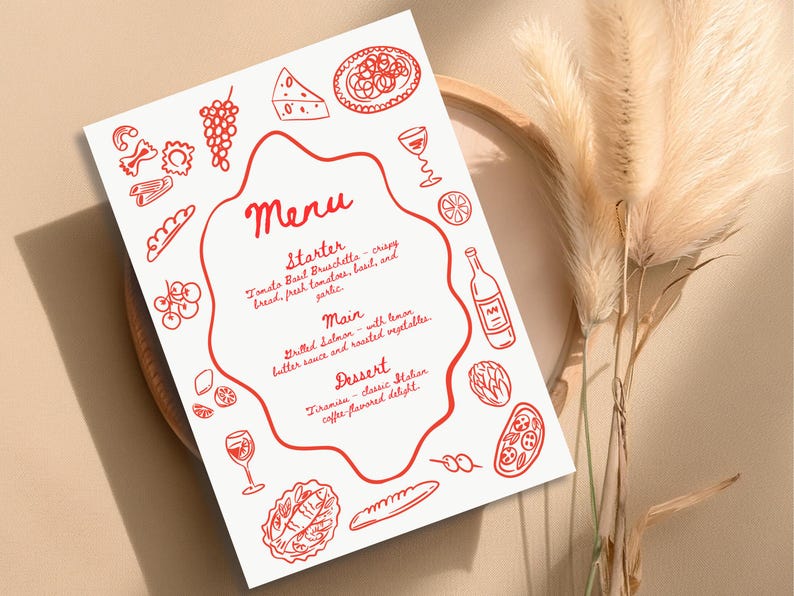 Red Hand-drawn Italian Menu Template | Pasta & Wine Restaurant Design ...