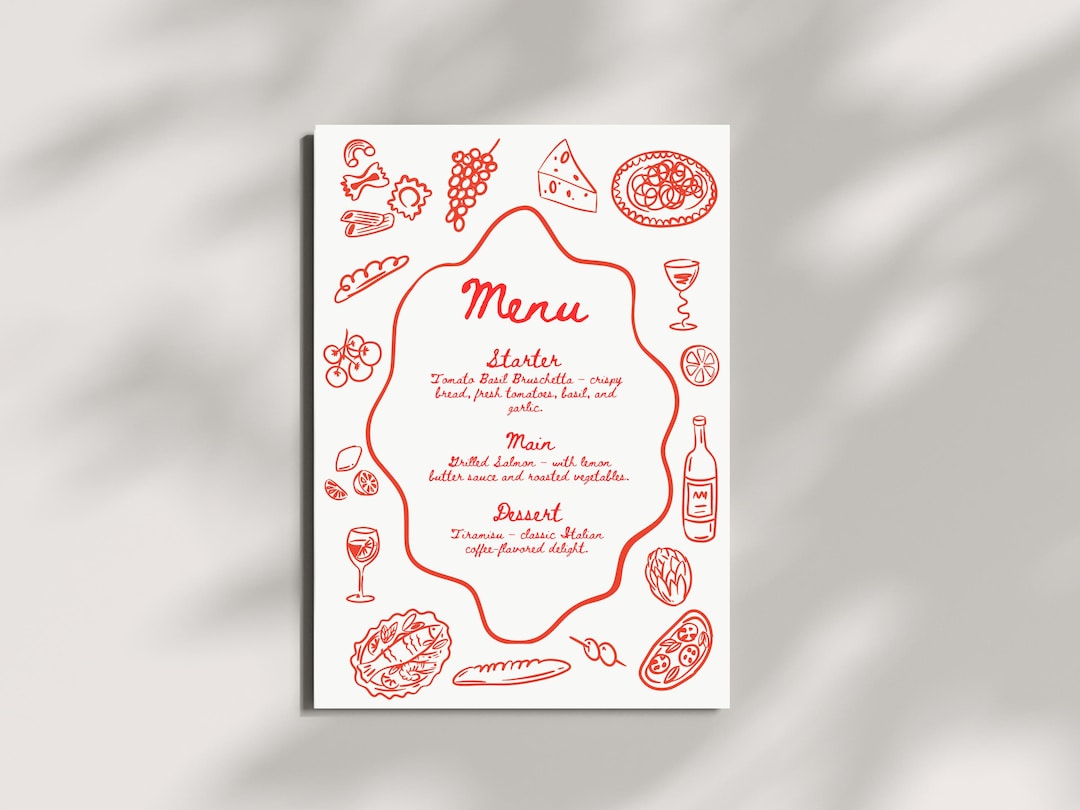 Red Hand-drawn Italian Menu Template | Pasta & Wine Restaurant Design ...