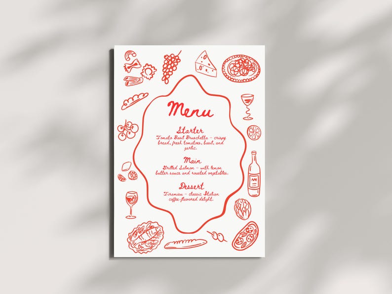 Red Hand-drawn Italian Menu Template | Pasta & Wine Restaurant Design ...