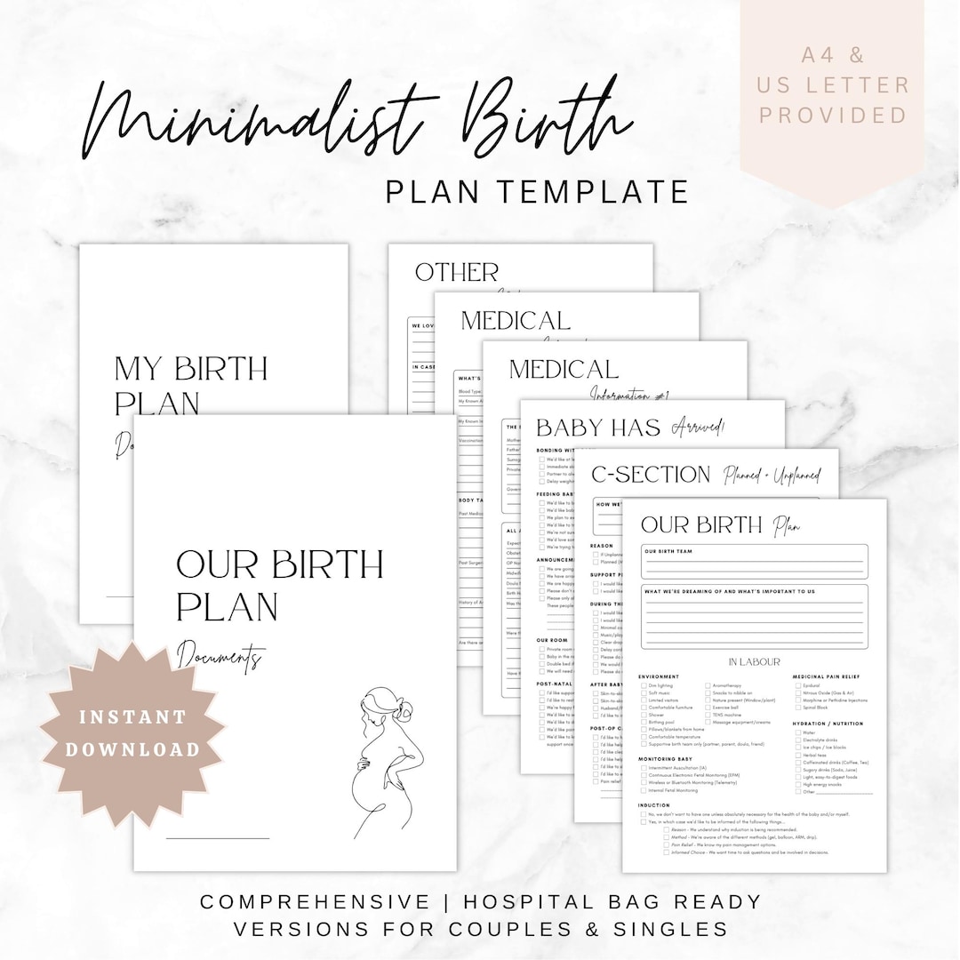 Minimalist Birth Plan Template PDF | Printable Birthing Plan Checklist ...