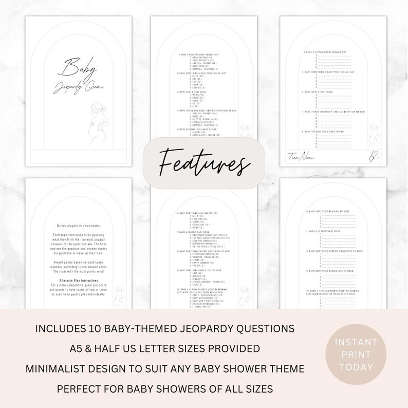 Minimalist Baby Jeopardy Baby Shower Game With Answers | Family Feud ...