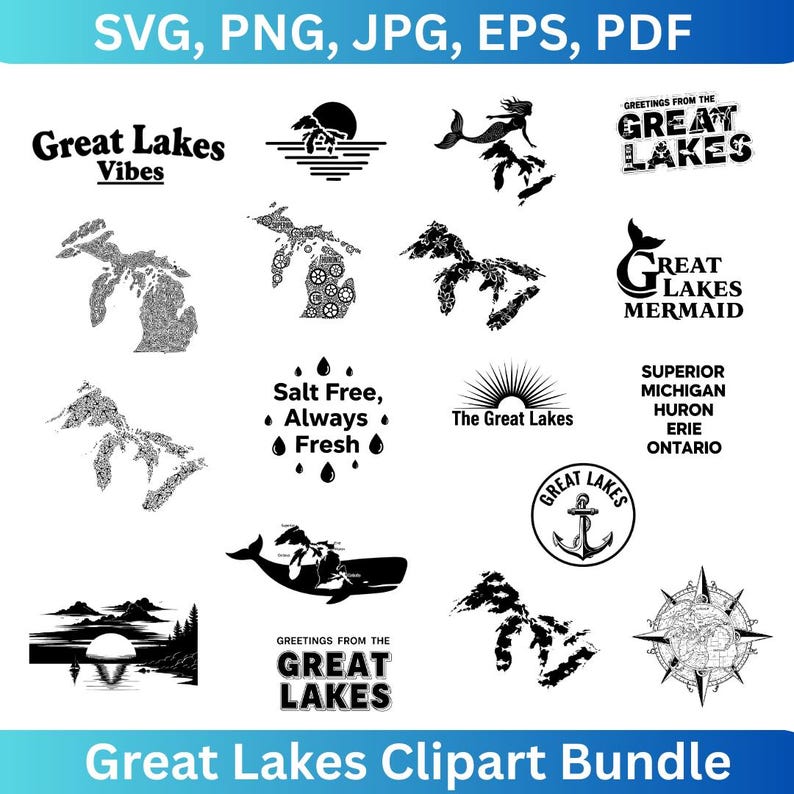 Lakes Map SVG Bundle, Vector Outline Clipart (digital Download - Etsy
