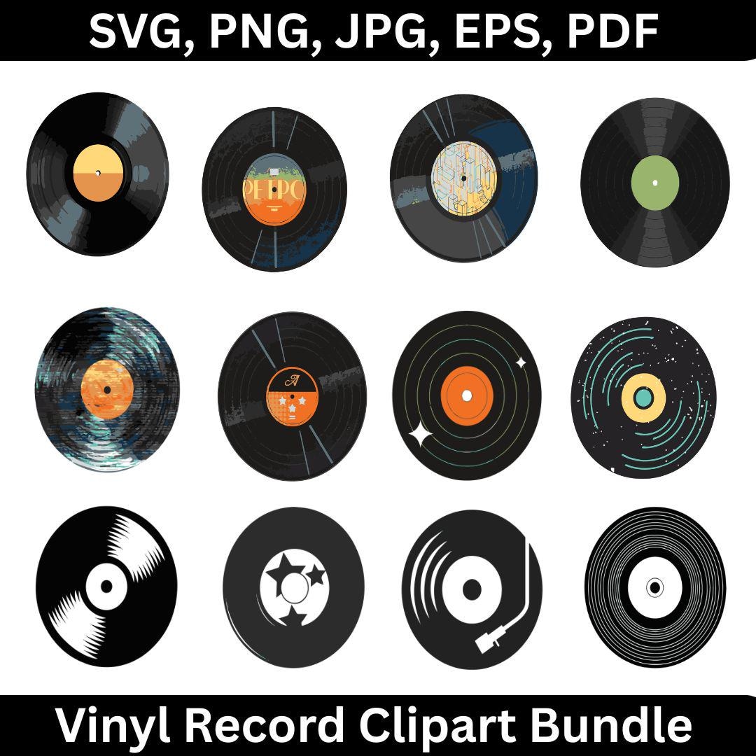 Retro Vinyl Record SVG Clipart Bundle, Retro Music Clipart, Vinyl Disc ...