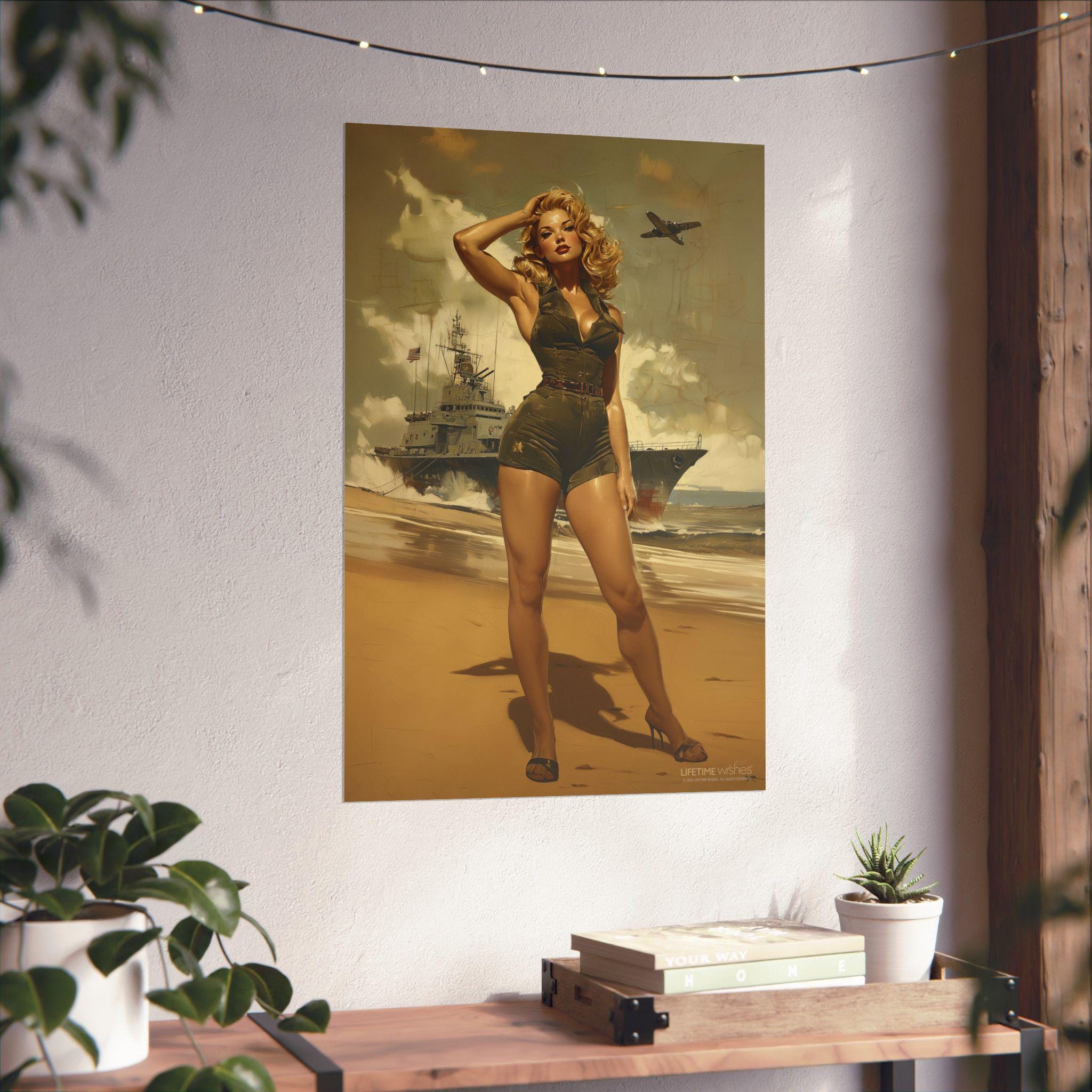Vintage Pin-up Poster, 1940s Military Bombshell Art, WWII Pinup Girl ...