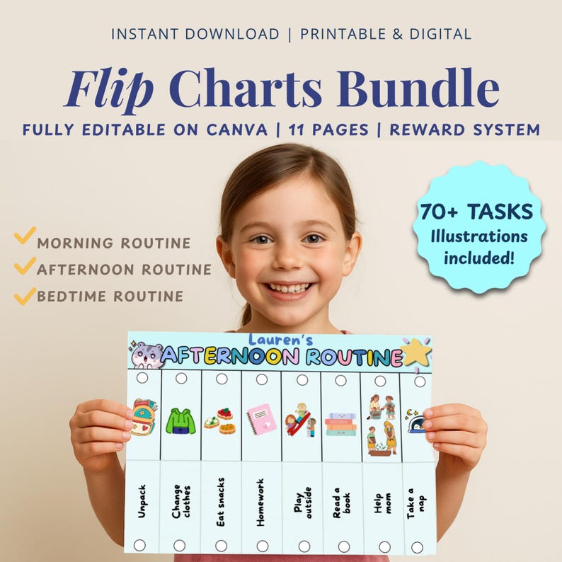 Flip Routine Chart for Kid Visual Schedule Printable Activities for ...