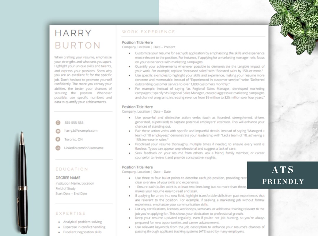 Modern Resume Template for Word and Apple Pages Resume, 1-3 Page Resume ...
