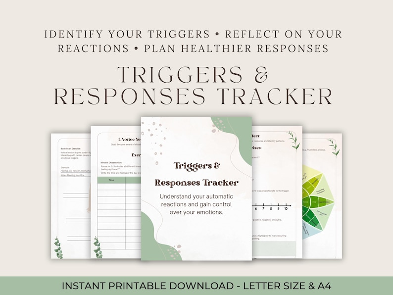 Triggers and Responses Tracker | Therapy Worksheet (printable PDF ...