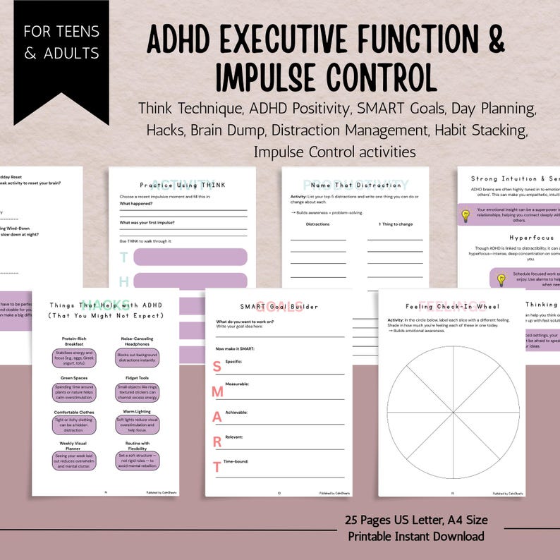 ADHD Executive Function Planner: Impulse Control, Goal Tracker (PDF ...