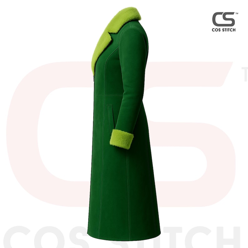 The Grinch Inspired Green Suede Leather Trench Coat Christmas Cosplay ...