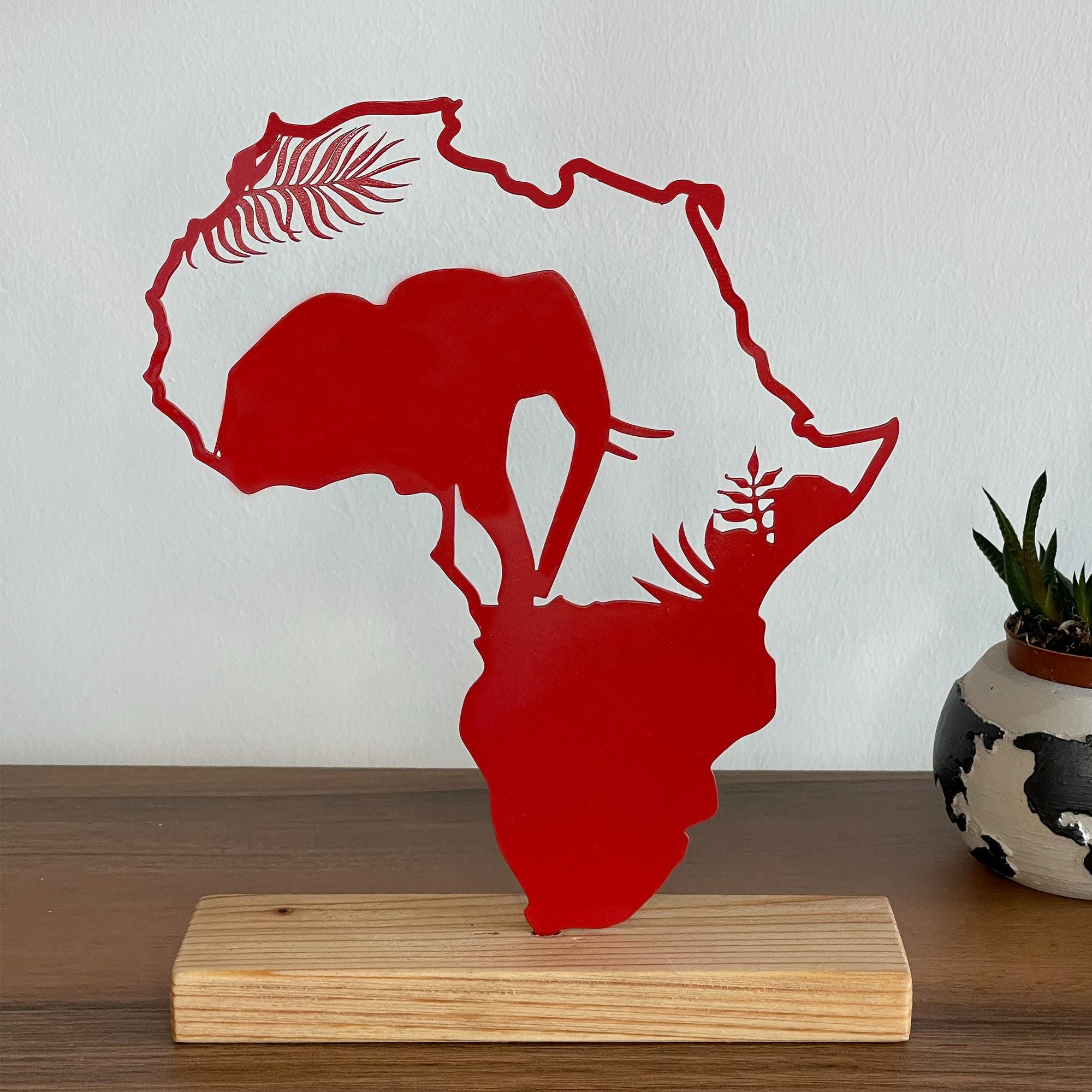 African Safari Metal Table Decor, Elephant Silhouette in Africa Map ...