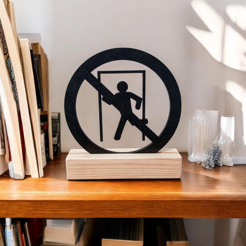 No Entry Sign Wooden Shelf Decor, Modern Symbol Table Art, Office ...