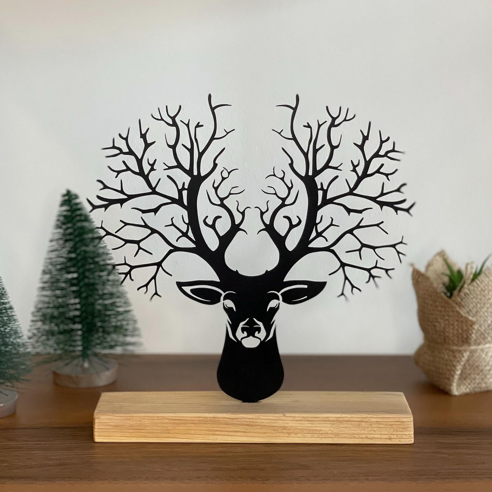 Metal Deer Shelf Decor With Tree Antlers, Nature-inspired Desk Art ...