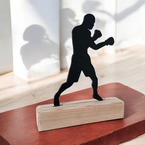 Boxer Table Decor, Wooden Shelf Sculpture, Boxing Statue, Sports Lover ...