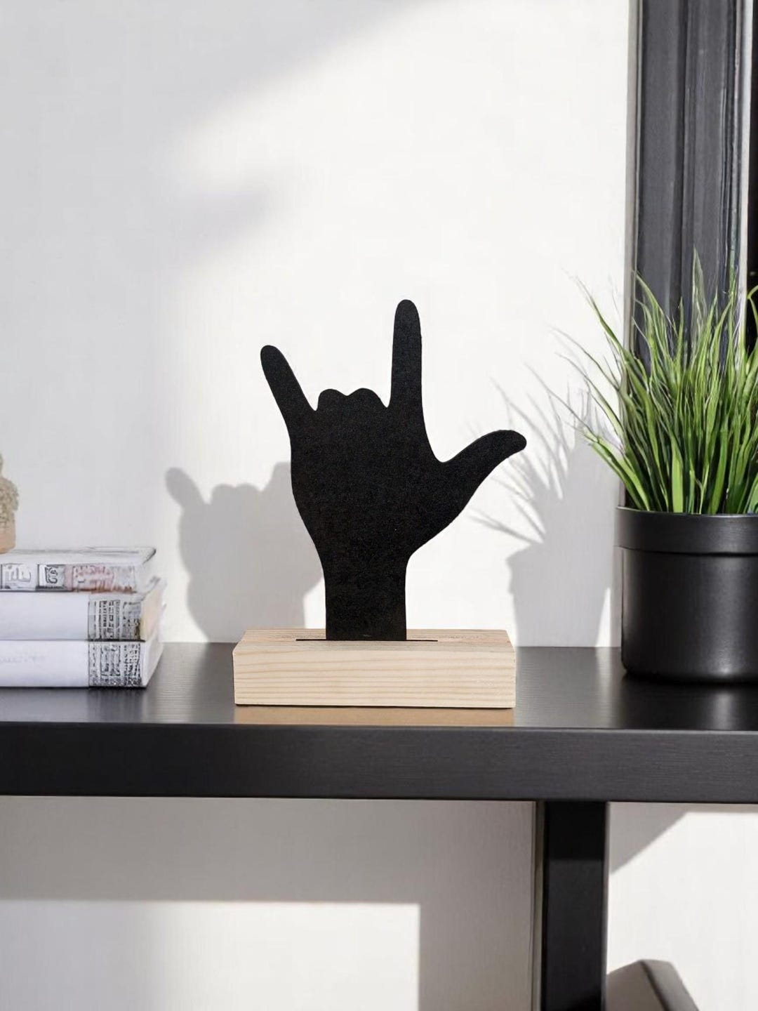 I Love You Hand Sign: ASL Symbol - Black & Natural Wood Decor - Etsy