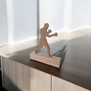 Boxer Table Decor, Wooden Shelf Sculpture, Boxing Statue, Sports Lover ...