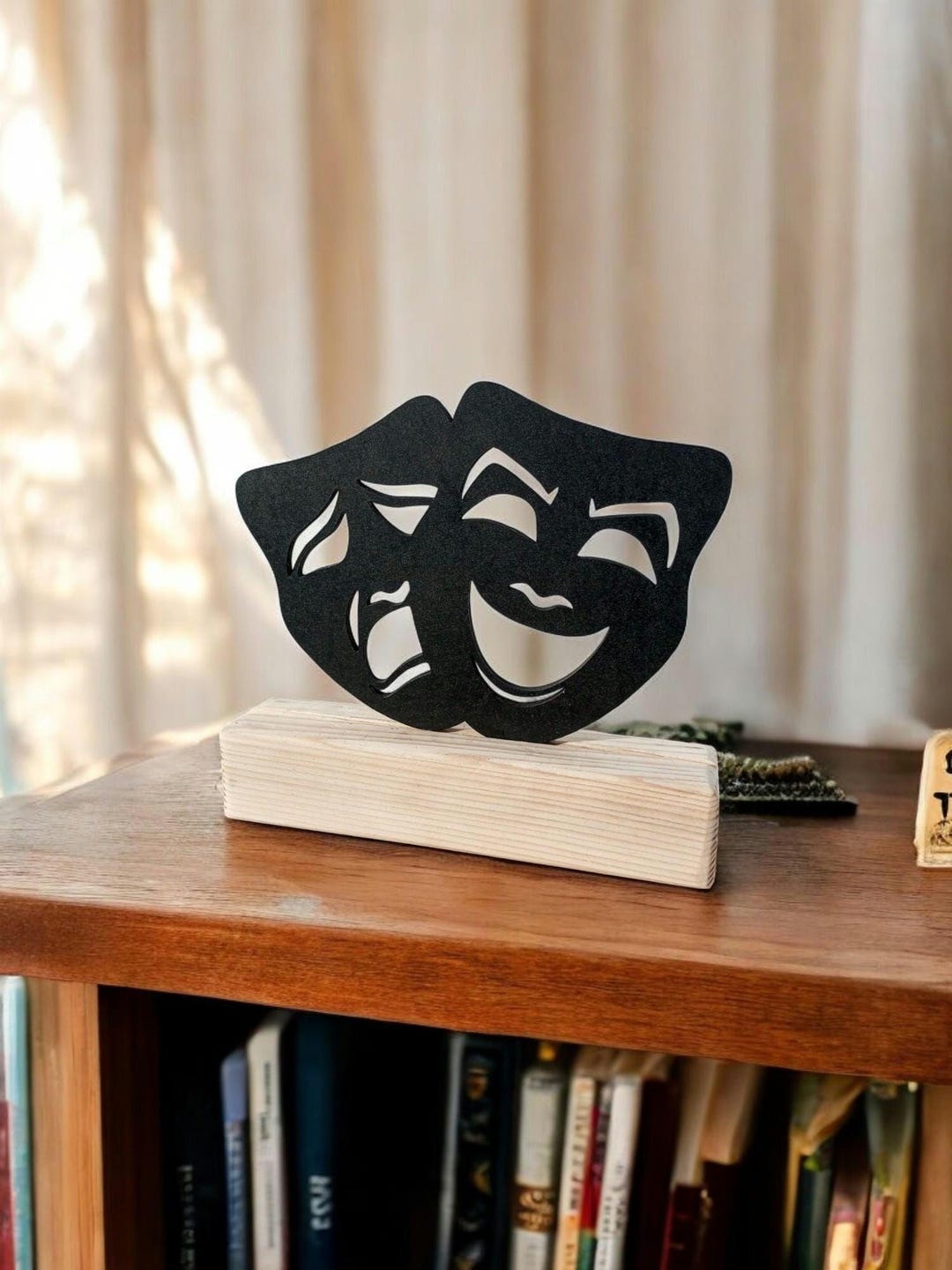 Theater Masks Tabletop Decor, Comedy & Tragedy Sculpture, Wooden ...