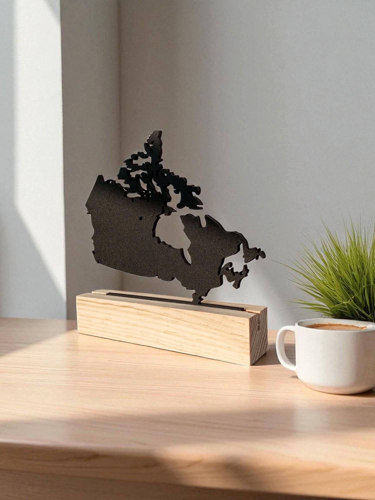 Canada Map Wooden Statue – Tabletop or Bookshelf Decor – Canadian ...
