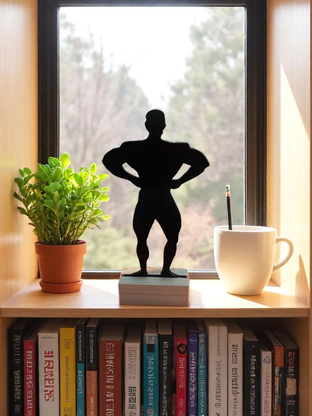 Bodybuilder Wood Desk Statue | Gym Shelf Decor | Strongman Silhouette ...