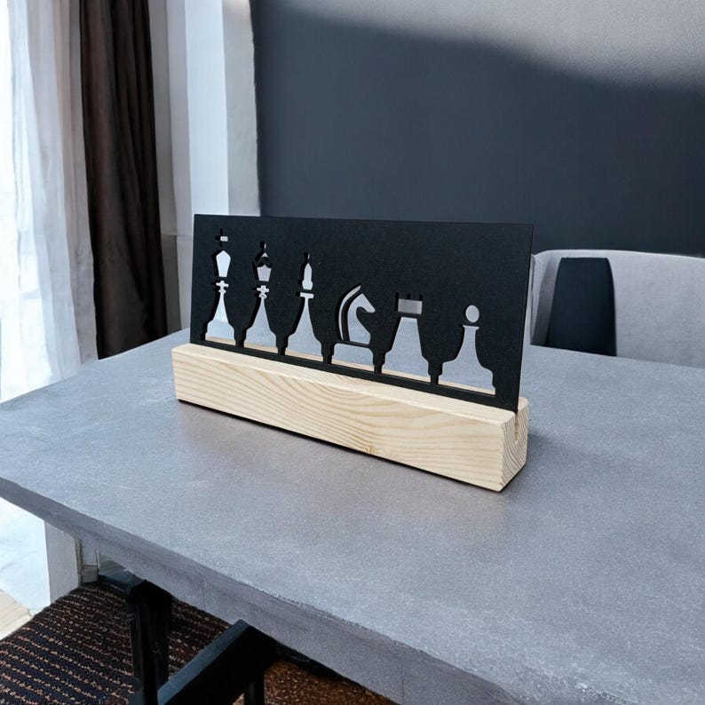 Chess Piece Silhouette Table Decor - Wooden Bookshelf Statue ...