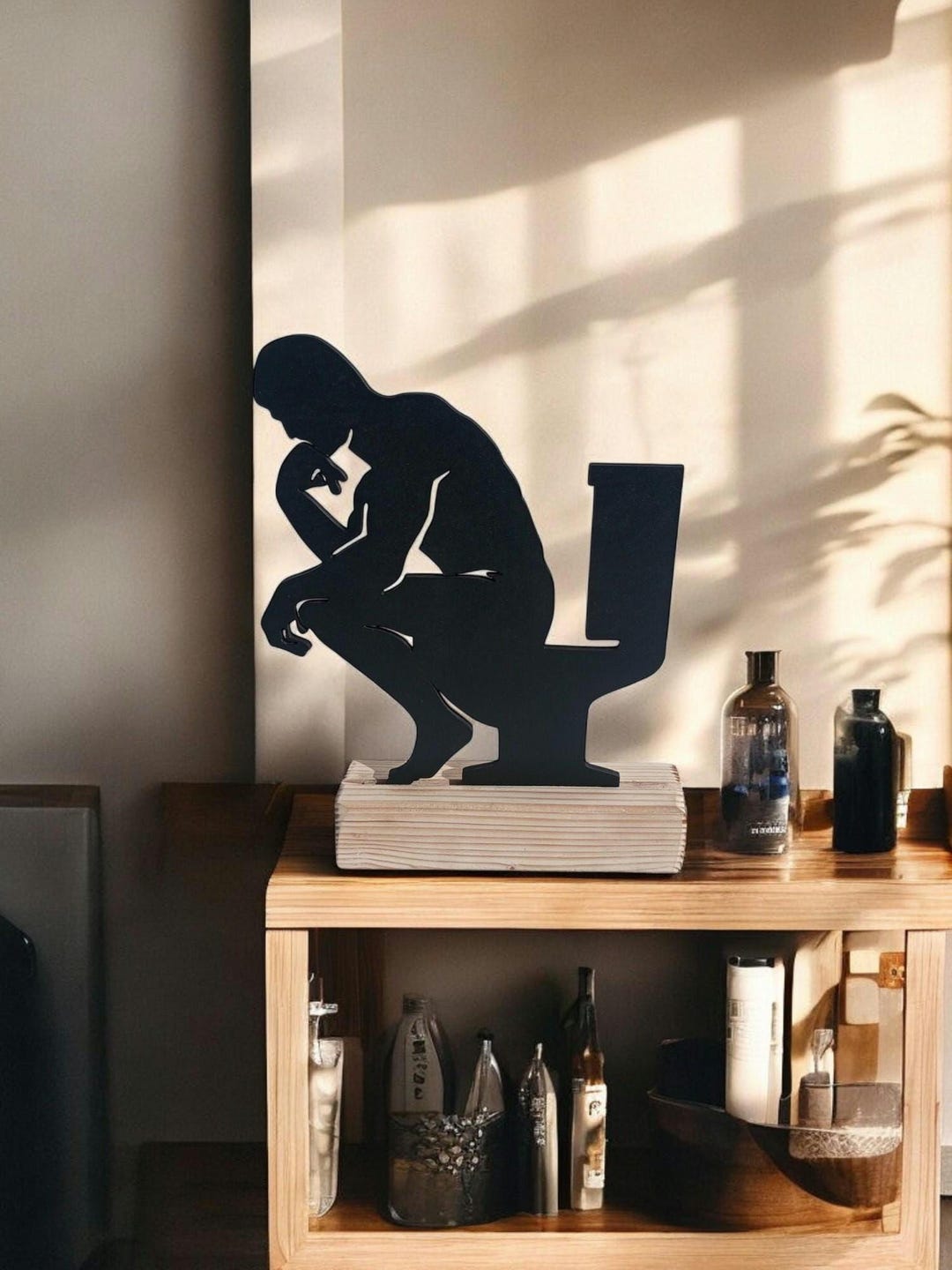 Funny Thinker Statue, Wooden Desk Art, Bookshelf Decor, Toilet Humor ...