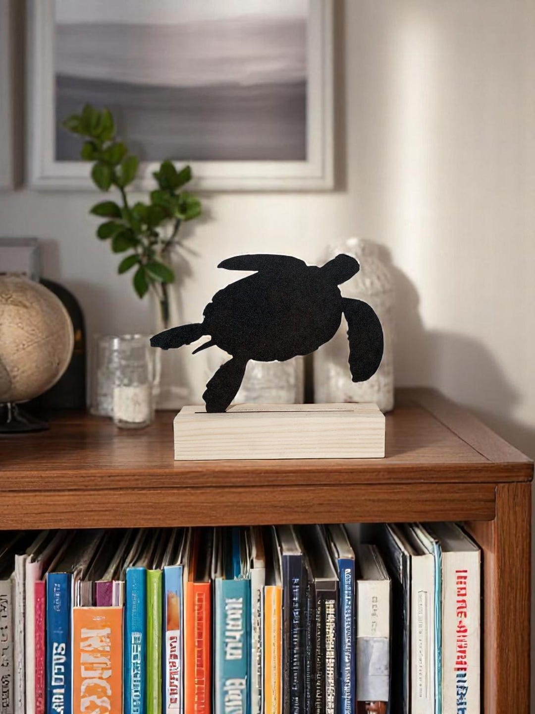 Sea Turtle Silhouette Wooden Decor | Ocean Animal Shelf Art | Black ...