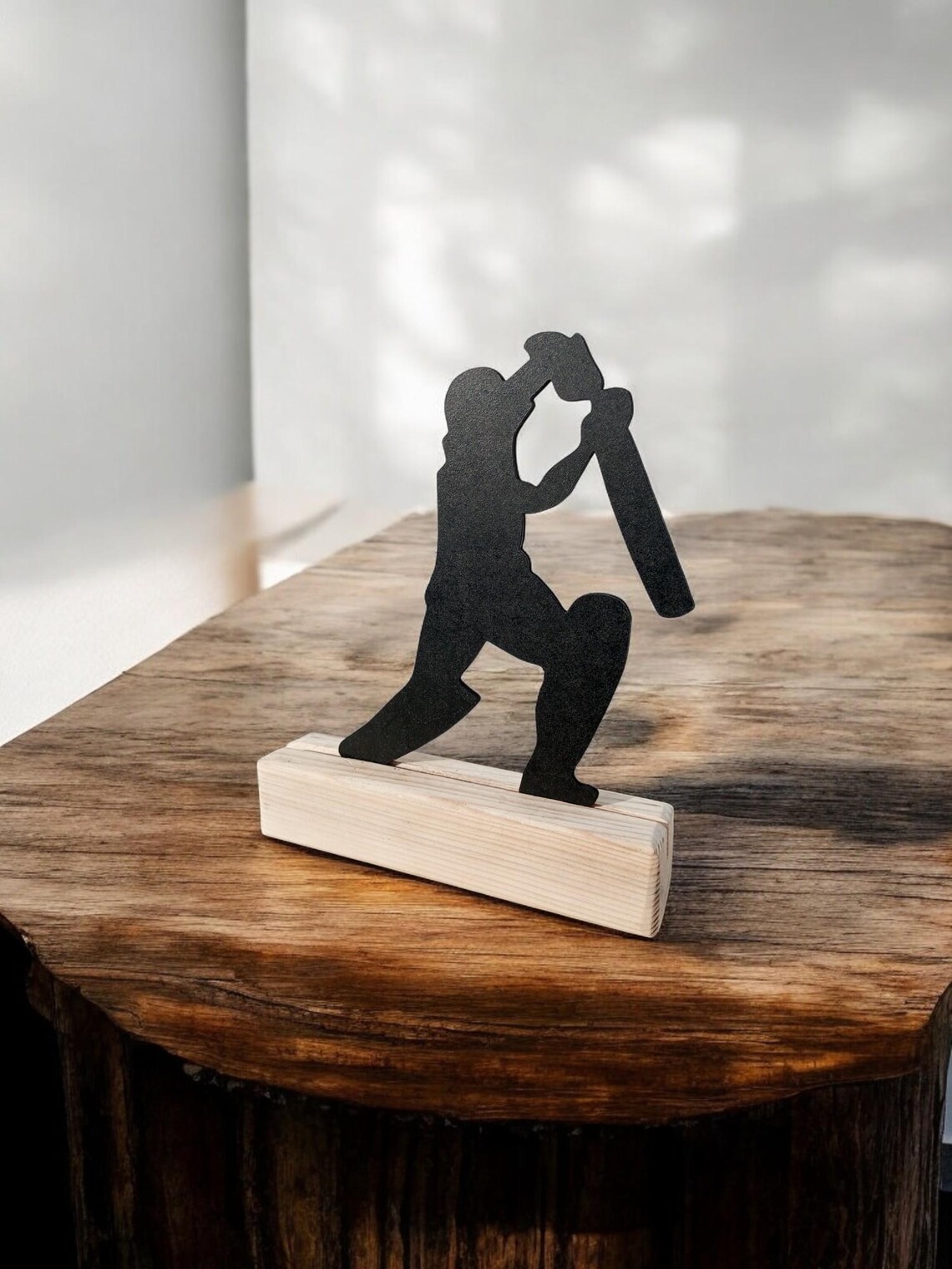 Cricket Player Tabletop Decor, Wooden Shelf Sculpture, Sports Lover ...