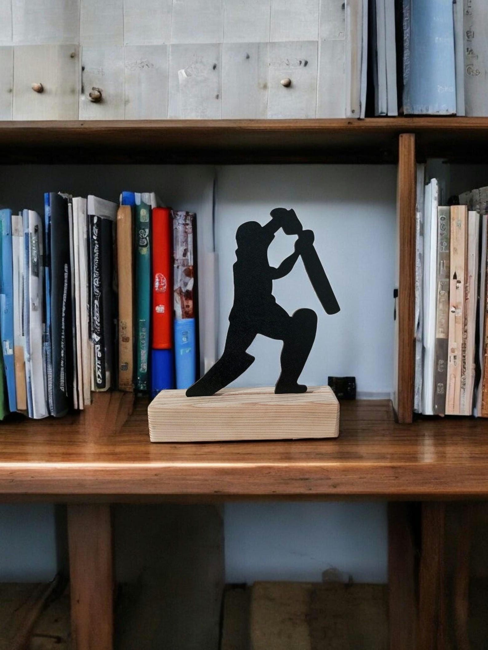 Cricket Player Tabletop Decor, Wooden Shelf Sculpture, Sports Lover ...