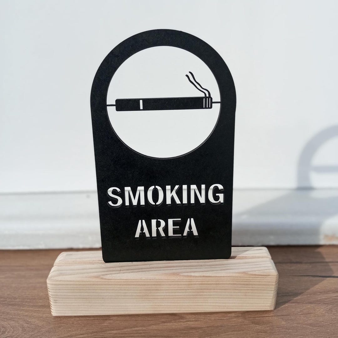 Wooden Smoking Area Sign Table Decor – Desk & Shelf Statue – Cigarette ...