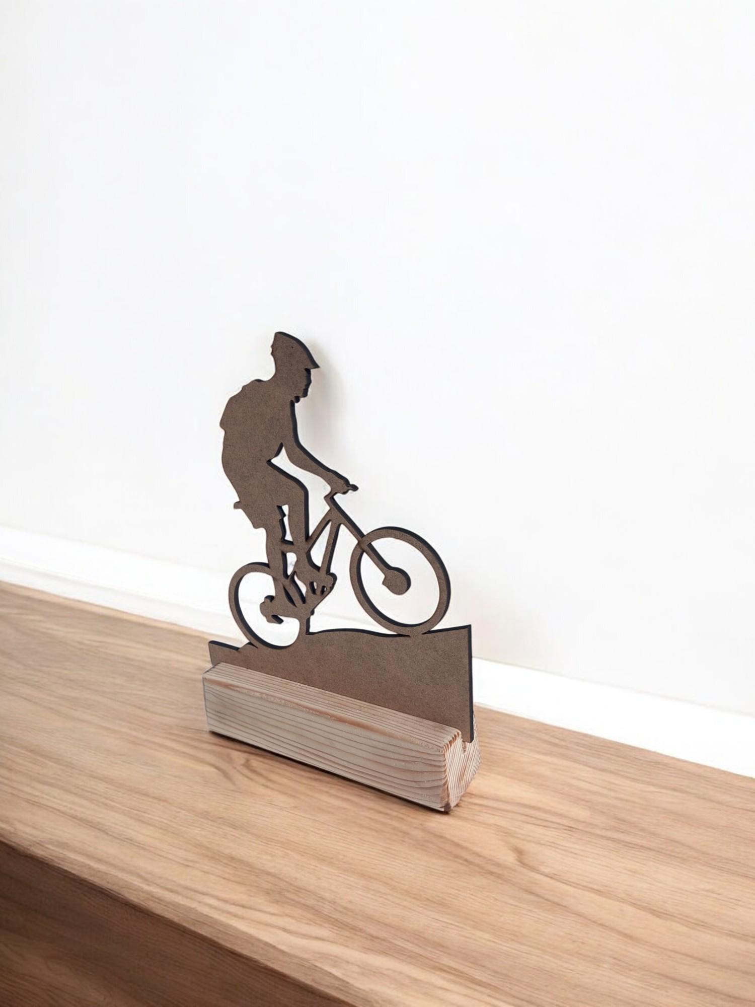 Mountain Biker Statue, Wooden Cycling Decor, Bicycle Lover Gift, MTB ...