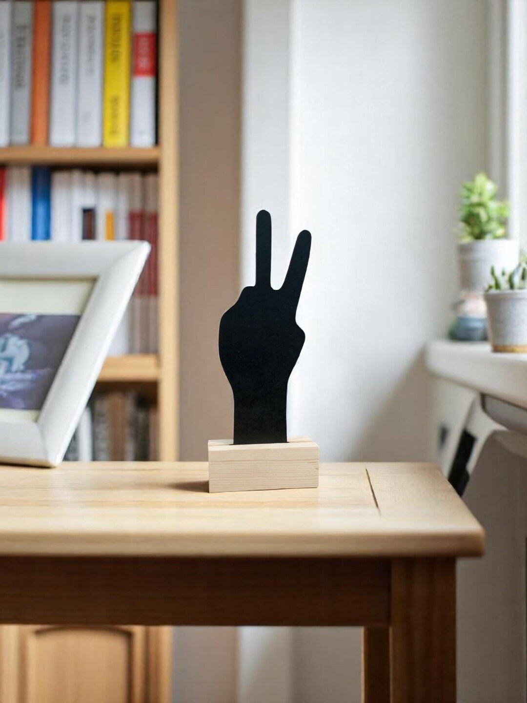 Peace Sign Hand Statue: Boho Pine Wood Desk Decor - Etsy