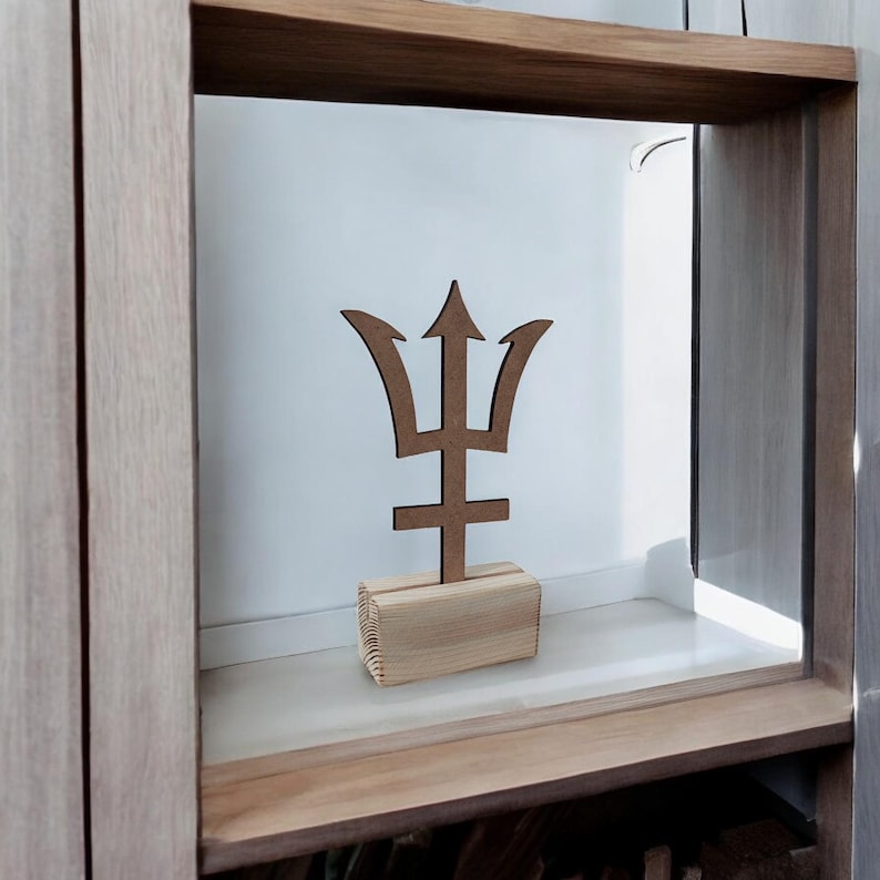 Poseidon Trident Wooden Bookshelf Decor, Greek Mythology-inspired Table ...