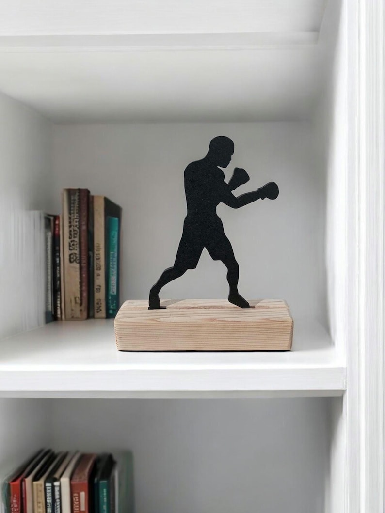 Boxer Table Decor, Wooden Shelf Sculpture, Boxing Statue, Sports Lover ...