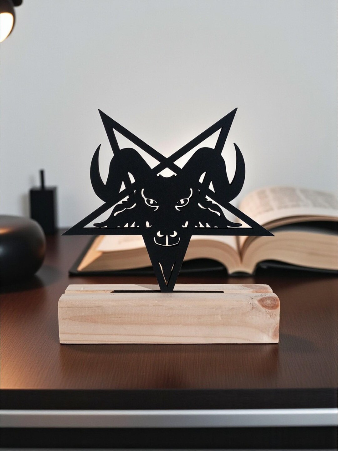 Goat Pentagram Wooden Desk Decor : Gothic Occult Dark Pagan Statue - Etsy
