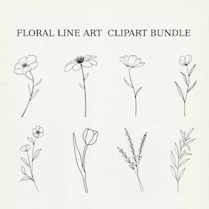 Floral Line Art Clipart Bundle | Minimal Botanical Flowers & Leaves ...
