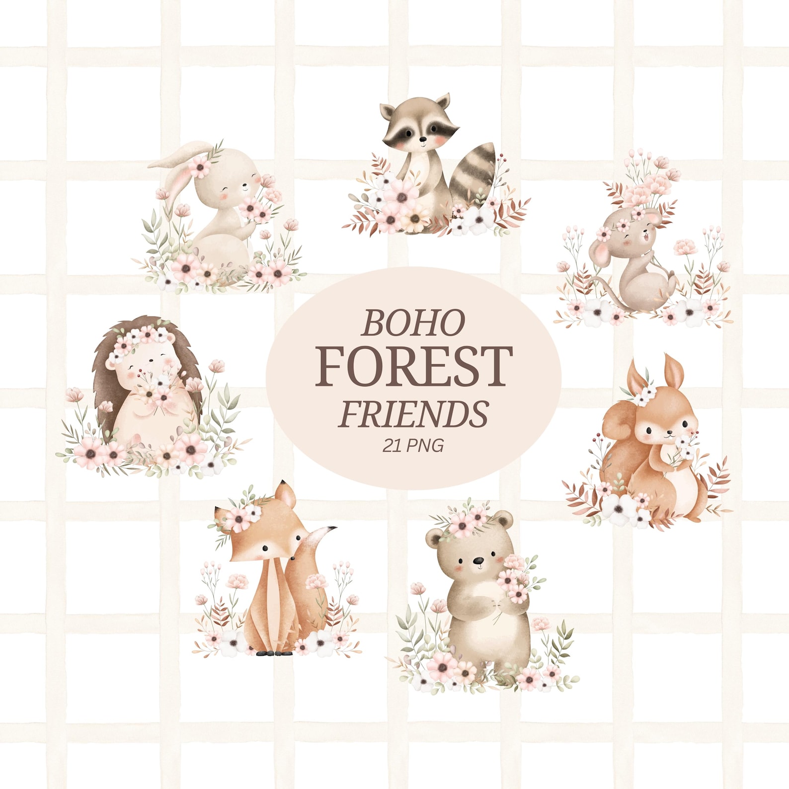 Forest Animals Clipart Set | Boho Nursery Art PNG | Baby Shower Digital ...
