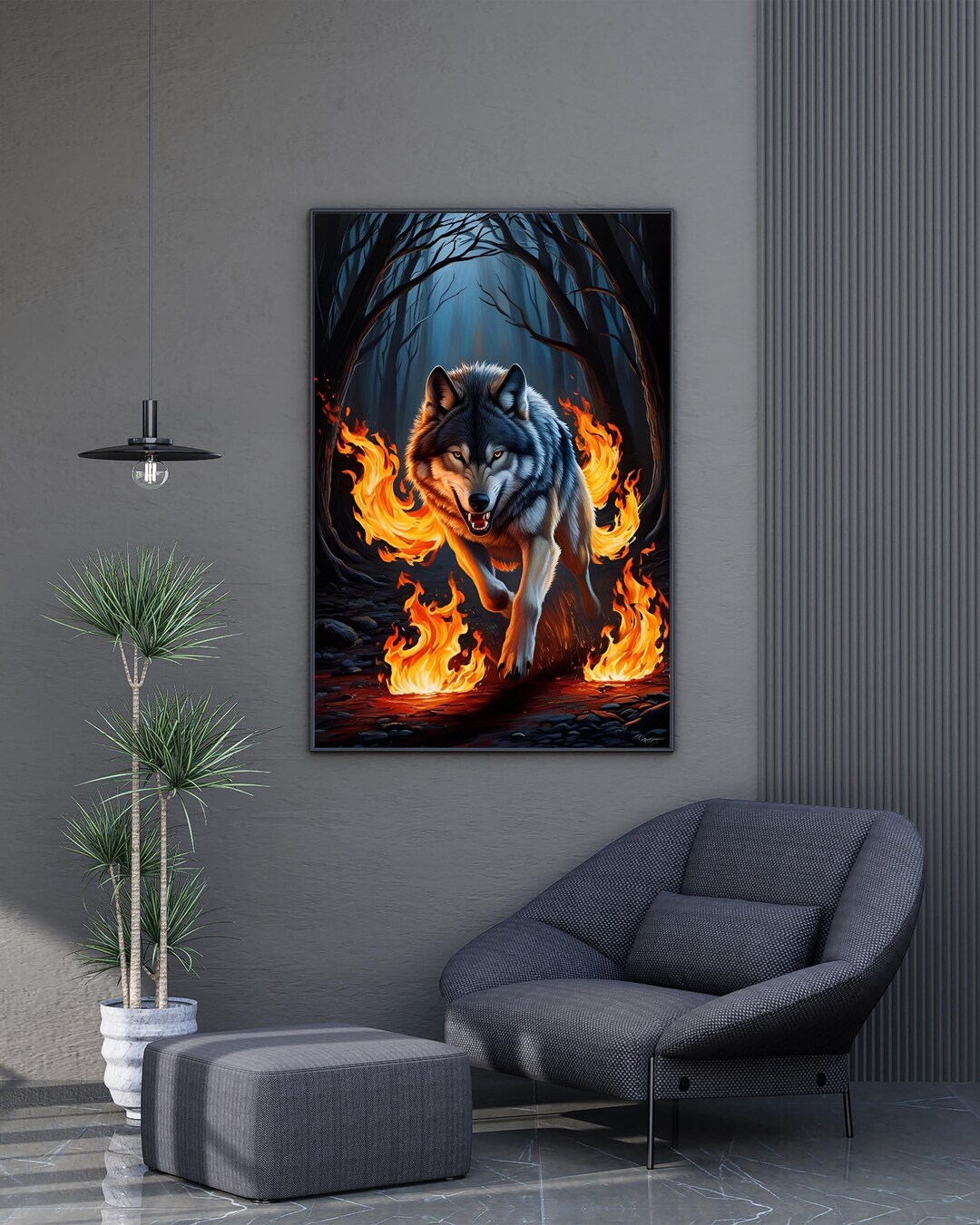 Wolf Wall Art | Wolf Print Art | Animal Wall Art | Burning Wolf Wall ...