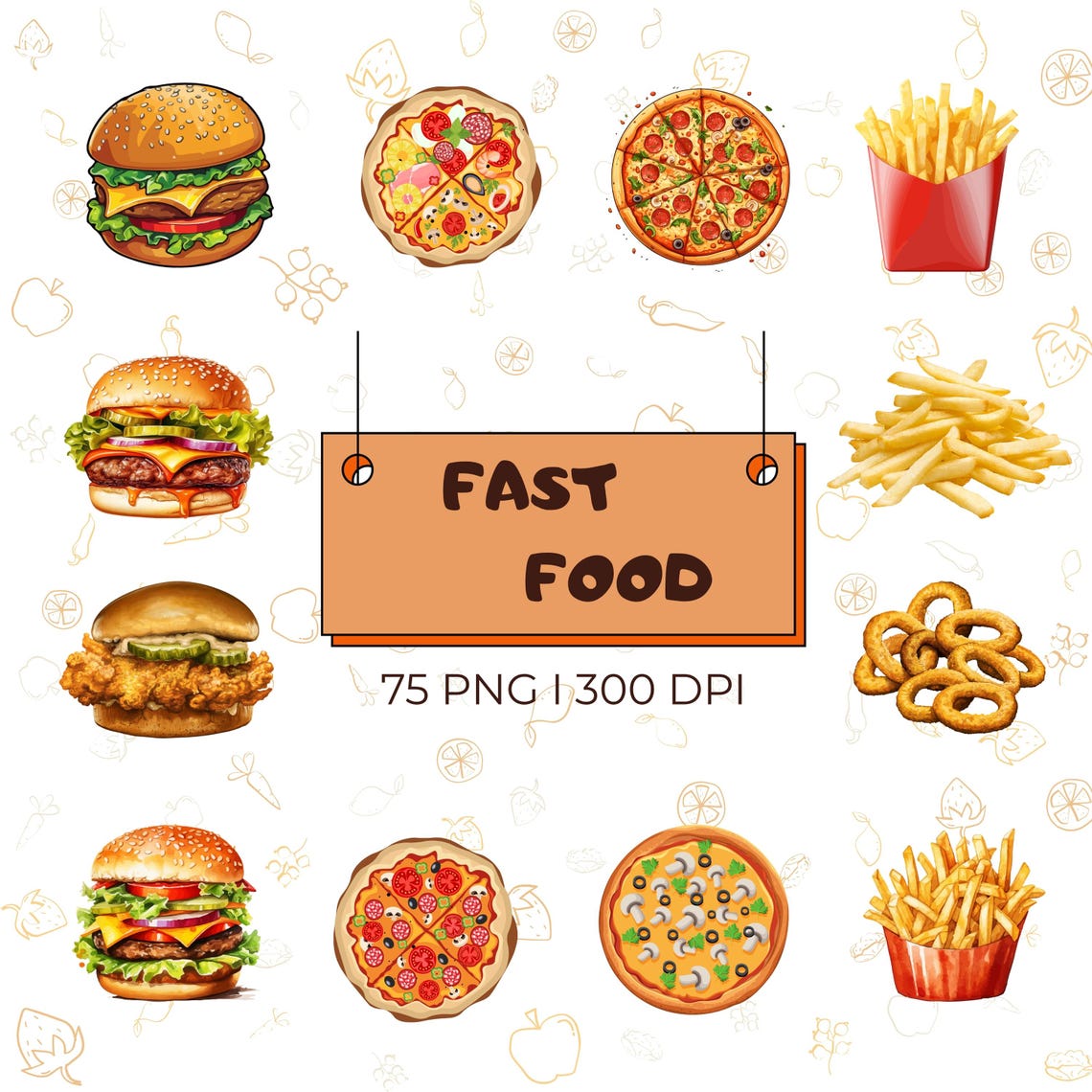 Fast Food Clipart Set | Food & Drinks PNG Bundle | Digital Download for ...
